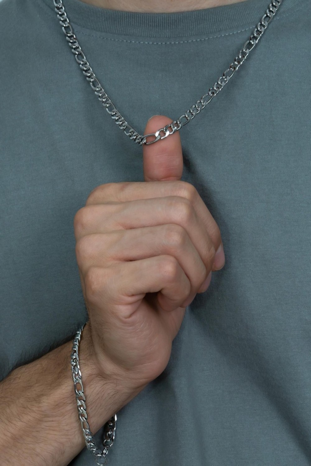 Figaro 3e1 Çelik Erkek Bileklik ve Kolye Zincir Set ack06s - Takı Dükkanı